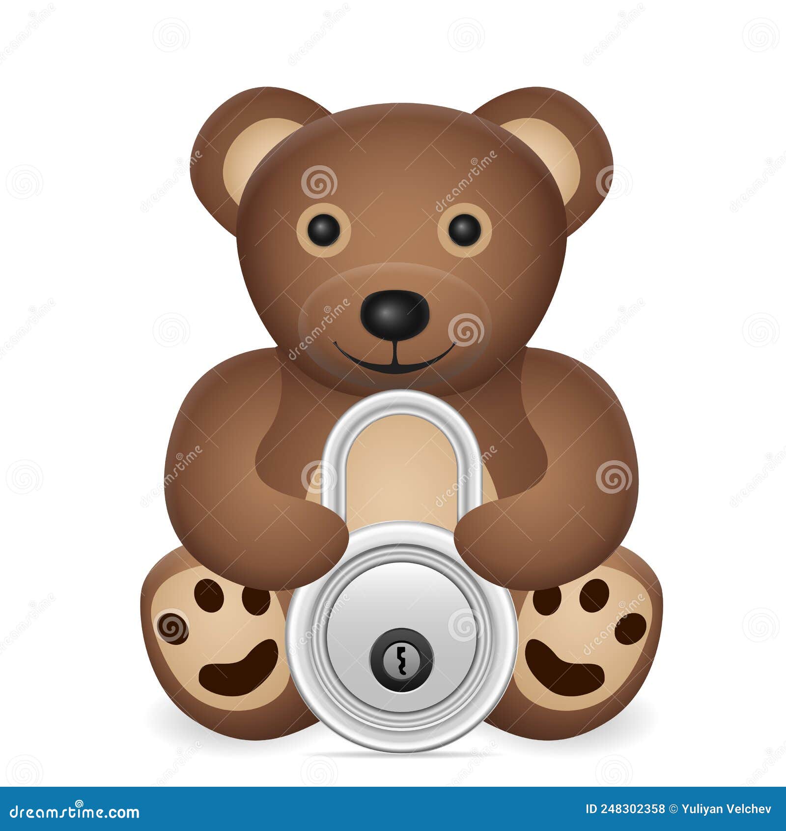 Teddy bear with padlock stock vector. Illustration of object - 248302358