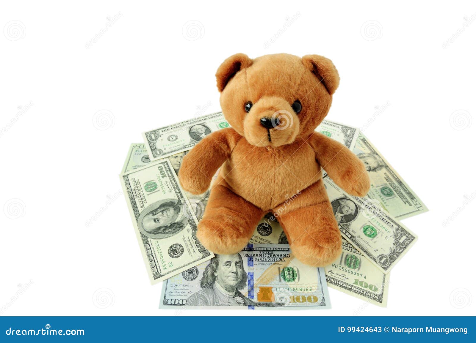 Teddy Bear on the Pile of US Dallar. Stock Image - Image of fund, teddy ...