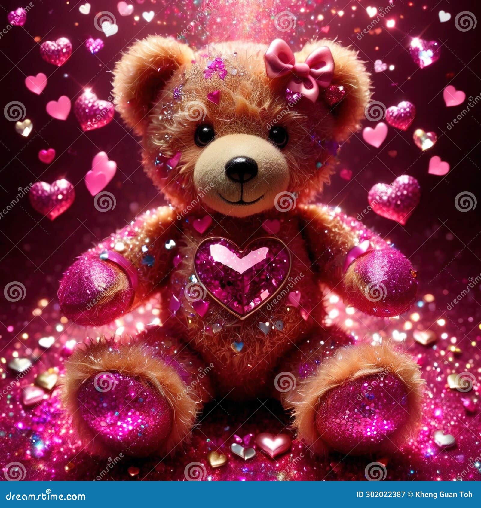 Teddy Bear with Pink Heart, Sparkling Glitter Effect Stock Illustration ...