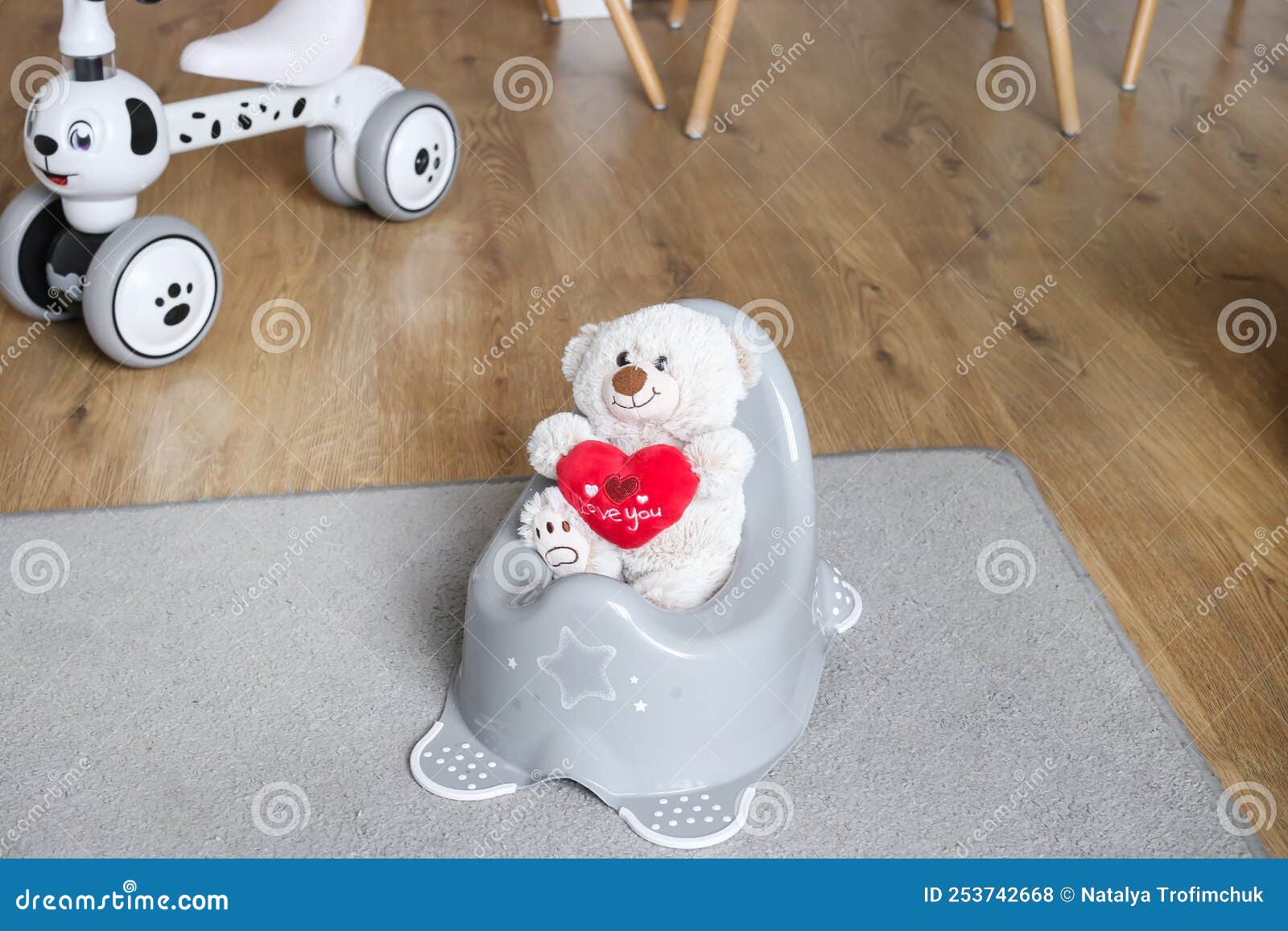 Teddy Bear on a Potty. Pot for Children. Role Play Potty Training Stock ...