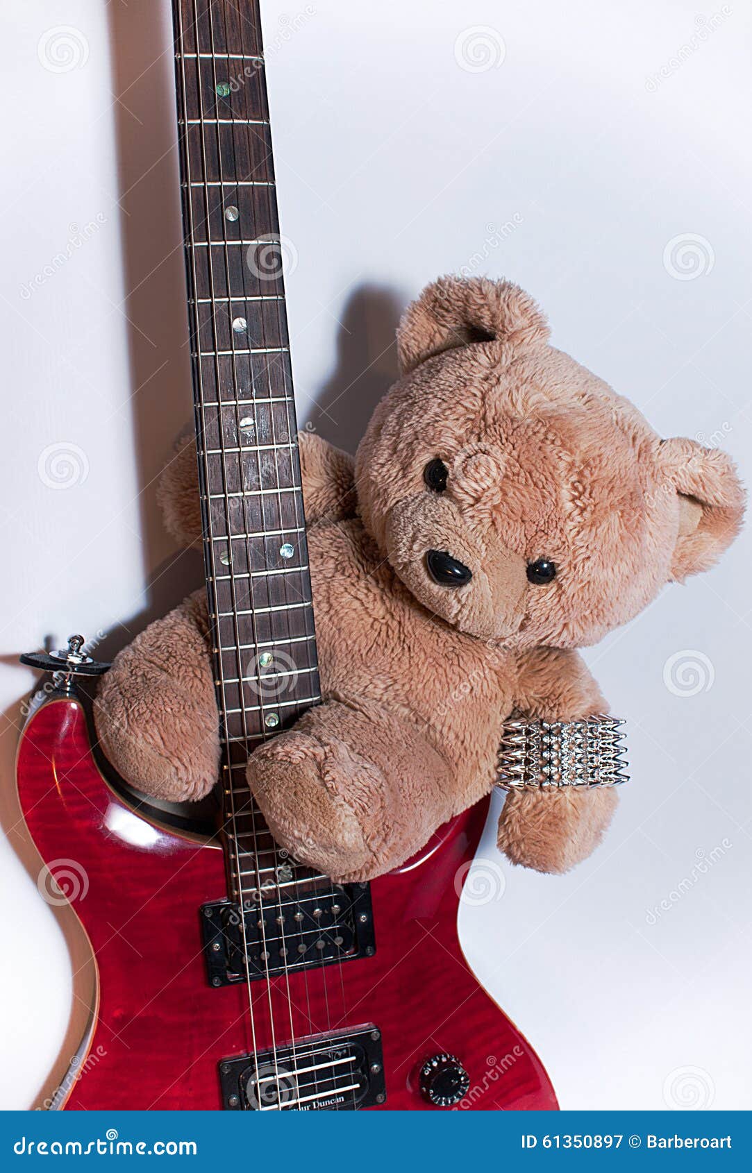 Teddy-bear on the Red Guitar Stock Image - Image of brown, thorns: 61350897