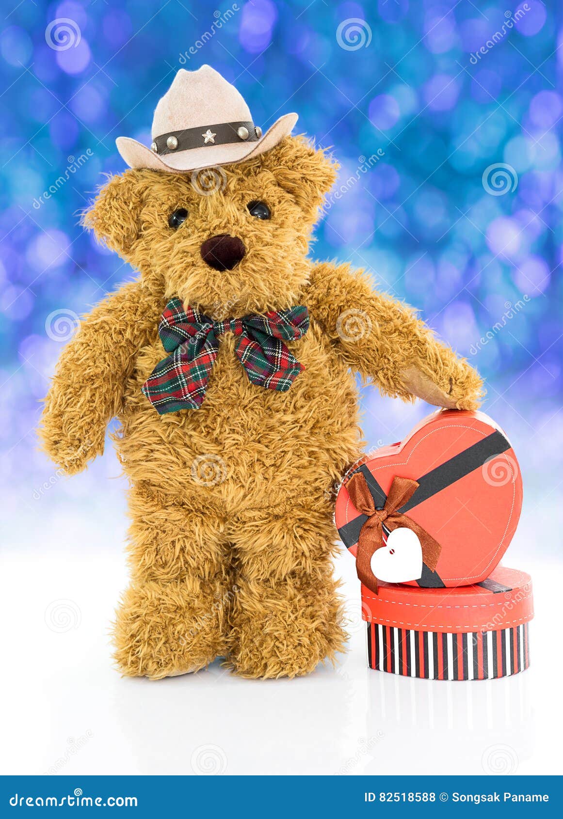 Teddy Bear with Red Heart Shaped Gift Box Stock Photo - Image of hide ...
