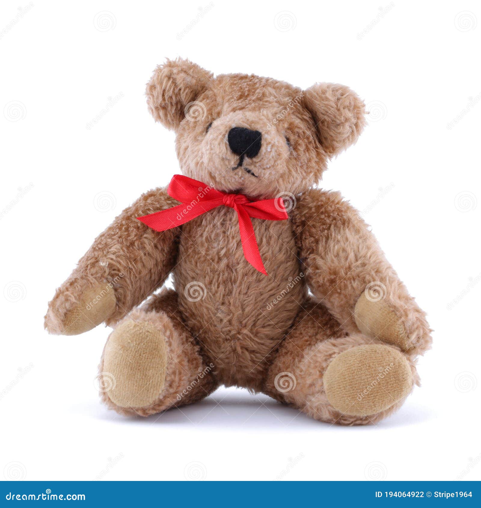 Teddy Bear with Red Ribbon Sitting on White Stock Photo - Image of ...