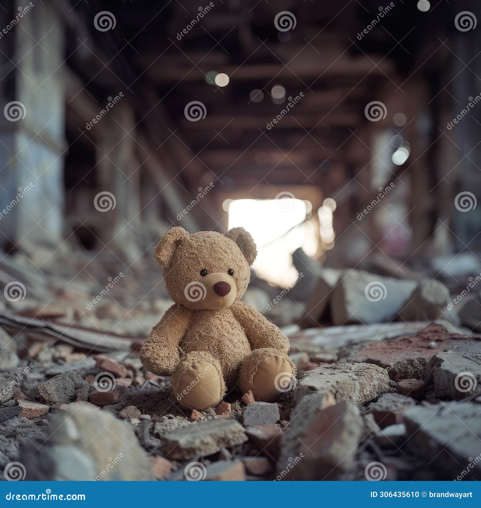 Teddy Bear Resting on Rubble Stock Illustration - Illustration of decay ...