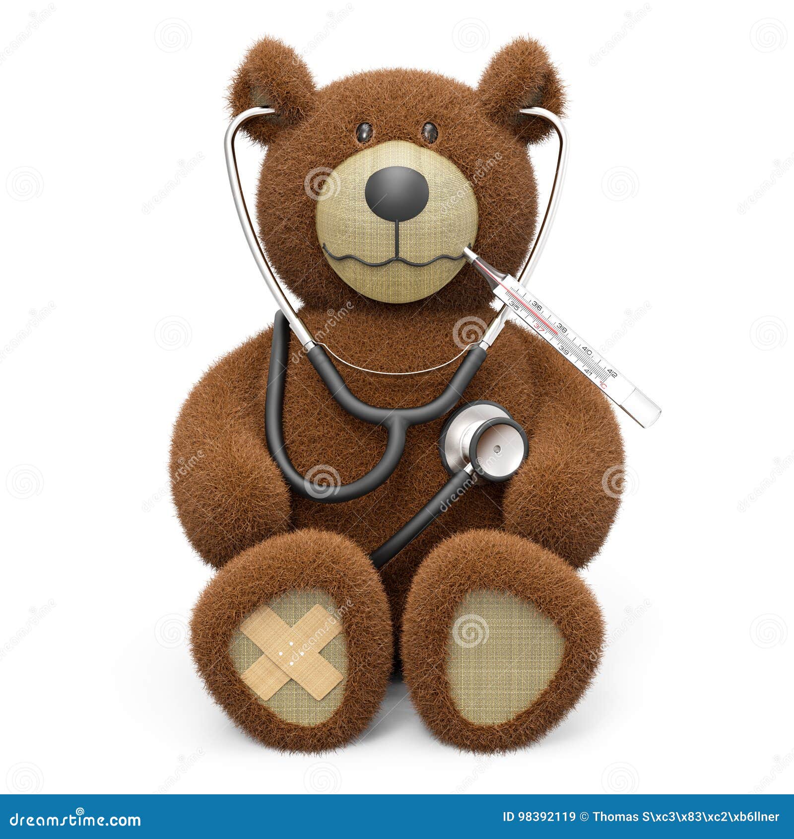 Hurt Teddy Bear With A Bandage And A Broken Arm Cartoon Vector ...