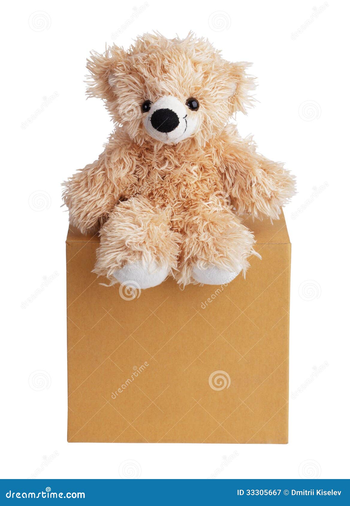 Teddy bear sits on a box stock image. Image of delivery - 33305667