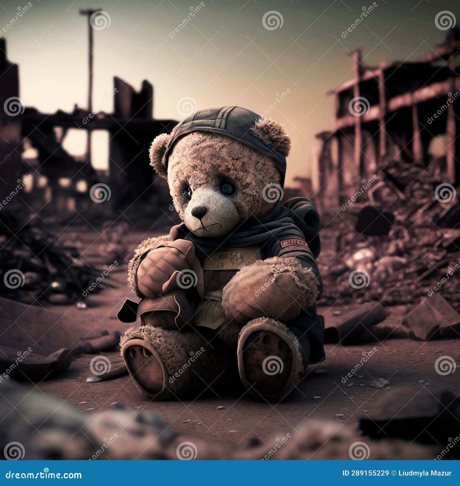 Teddy Bear Sits in the Ruins after a Nuclear Explosion, AI Generation ...