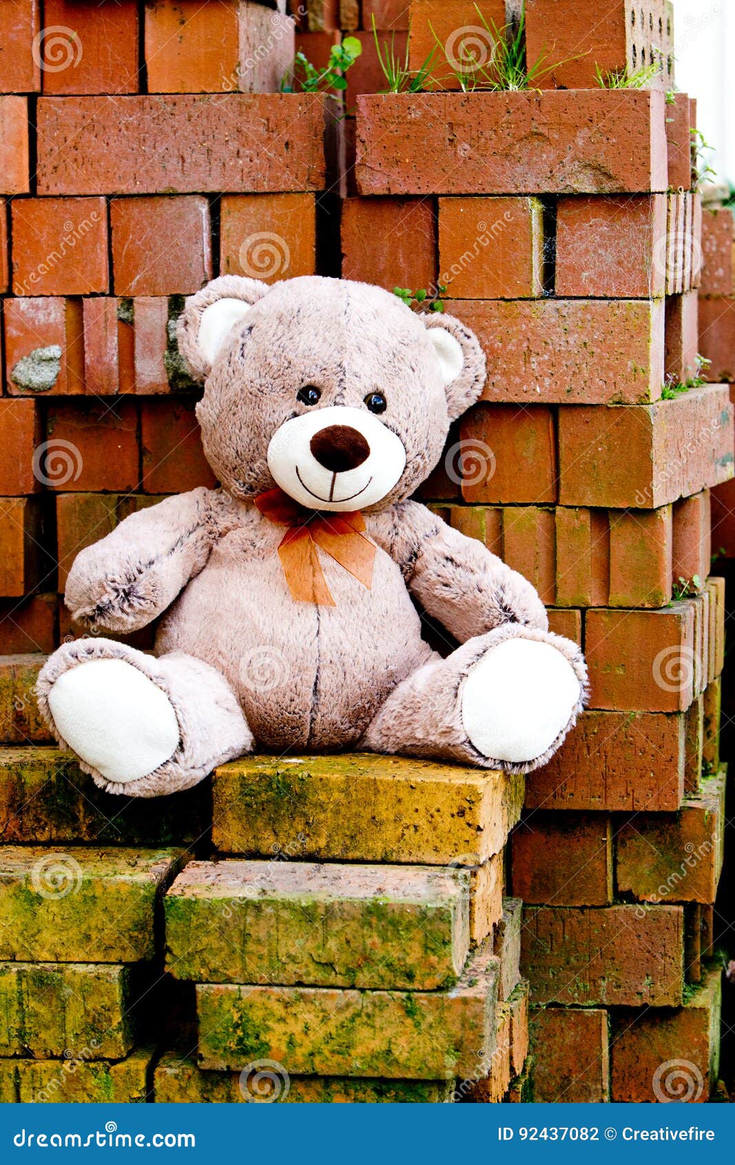 Teddy Bear Sitting on Bricks Stock Photo - Image of stack, brick: 92437082