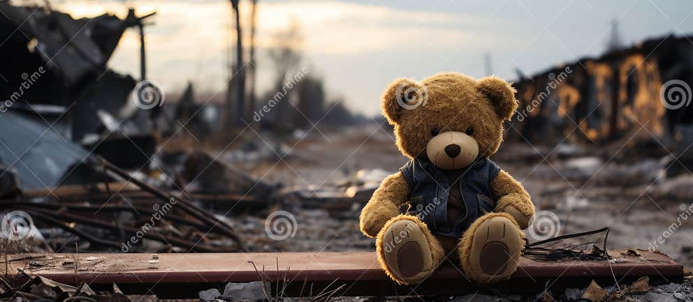 A Teddy Bear Sitting on a Broken Path Stock Image - Image of broken ...