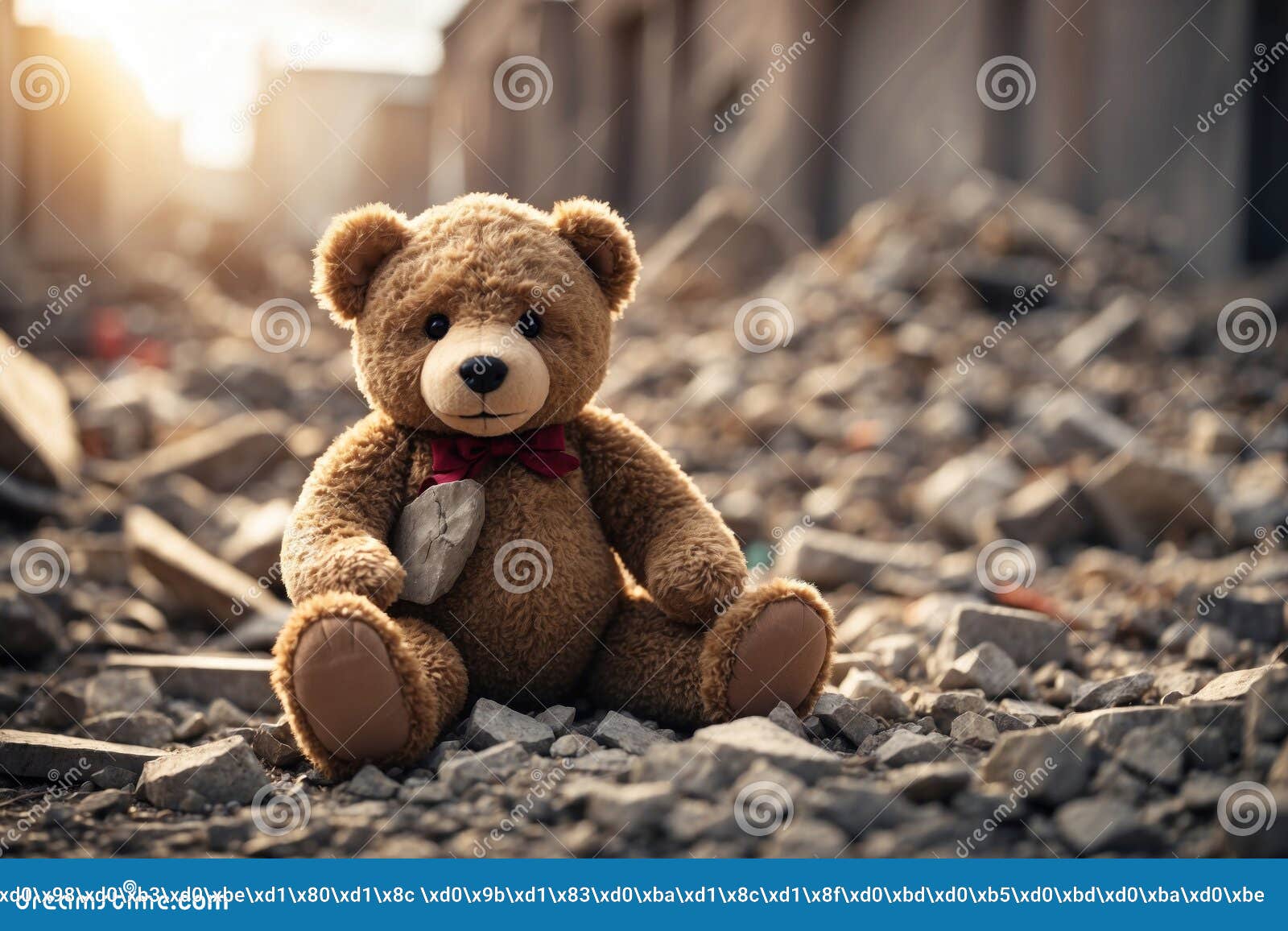 Teddy Bear Sitting on a Pile of Rubble Representing the Loss. Ai ...