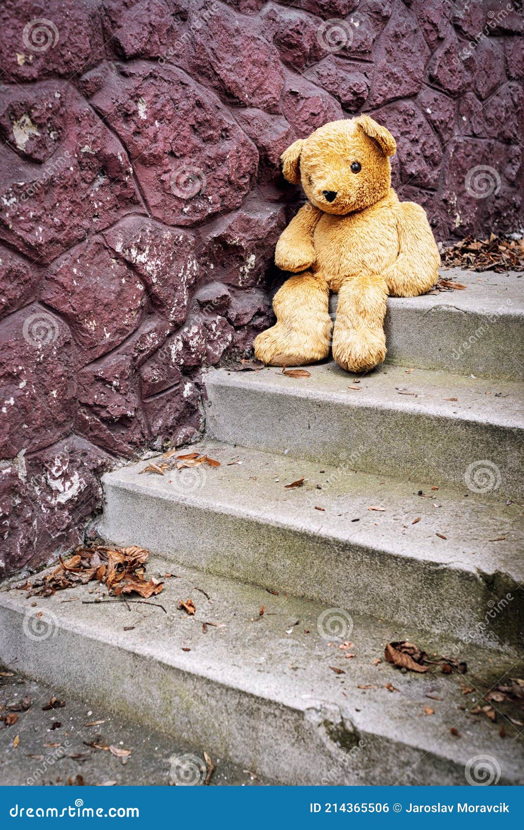 Teddy Bear Sitting on Stairs Stock Photo - Image of demon, cruel: 214365506