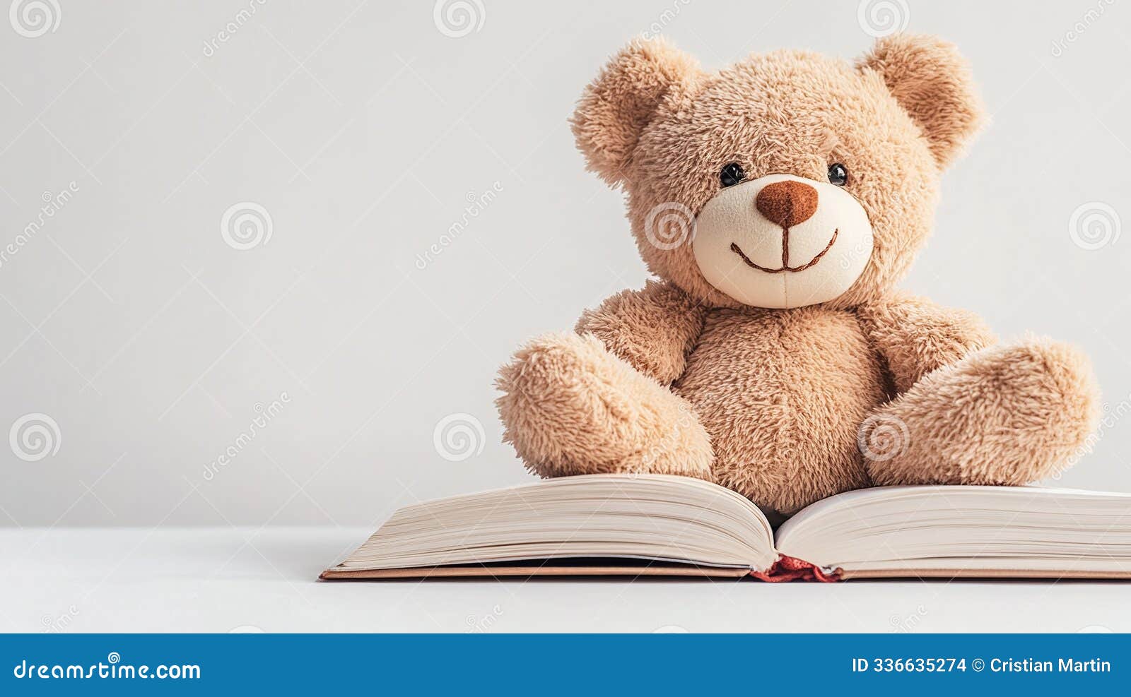A Teddy Bear is Sitting on Top of an Open Book Stock Illustration ...