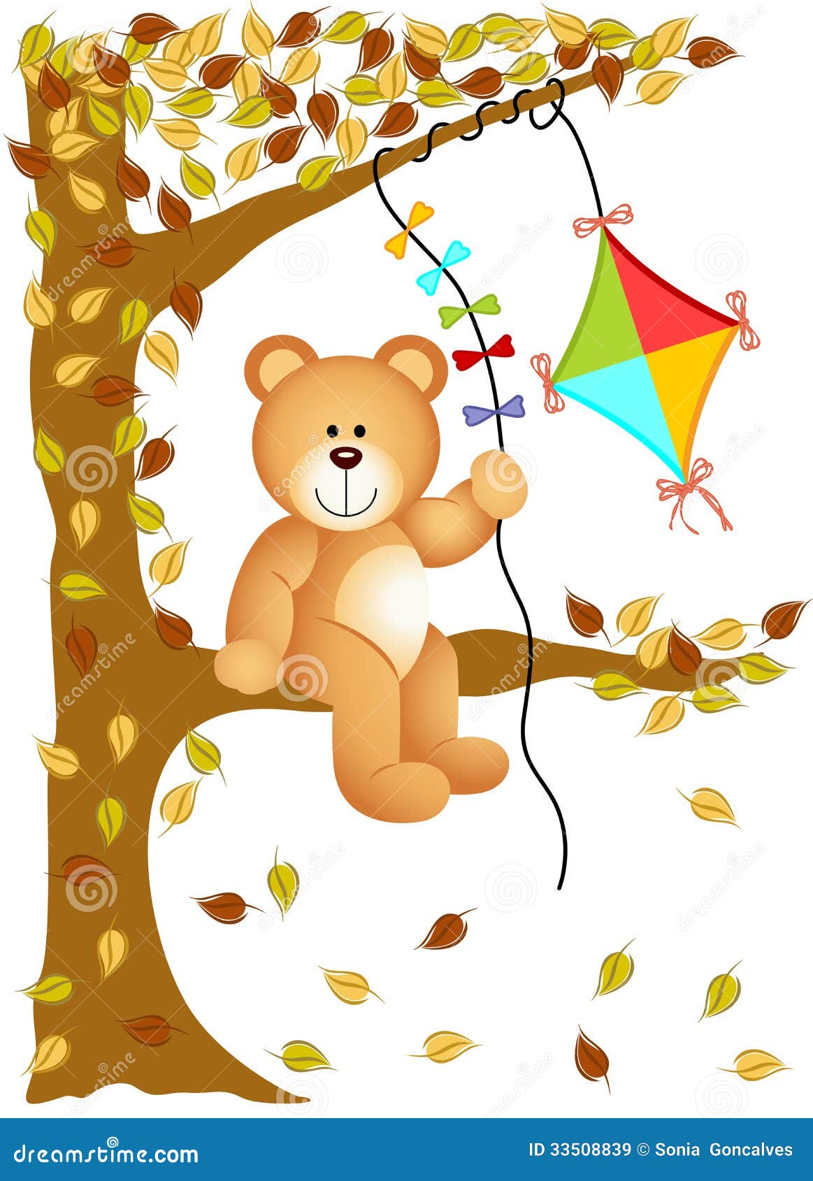 Teddy Bear Sitting on the Tree with Kite Wind Stock Vector ...