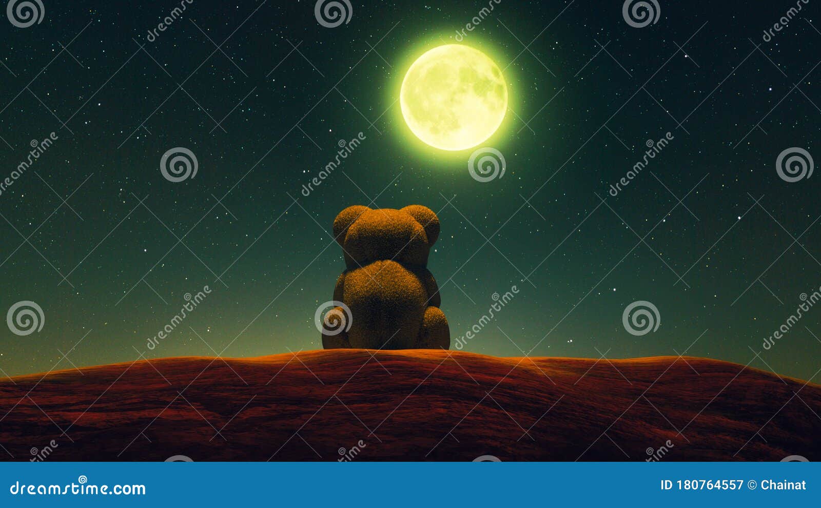 Teddy Bear Sitting Under the Moonlight Alone Stock Illustration ...