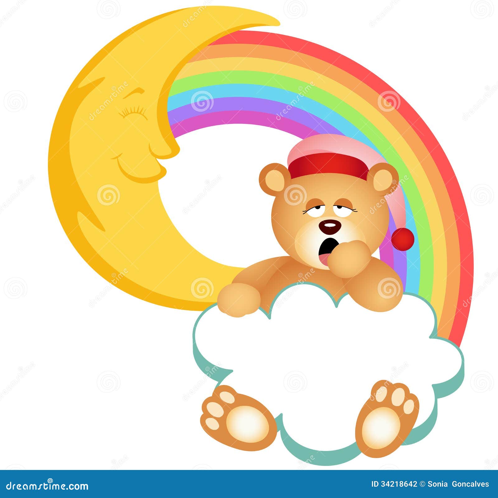 Teddy Bear Sleepy Cloud Rainbow Stock Vector - Illustration of bonnet ...