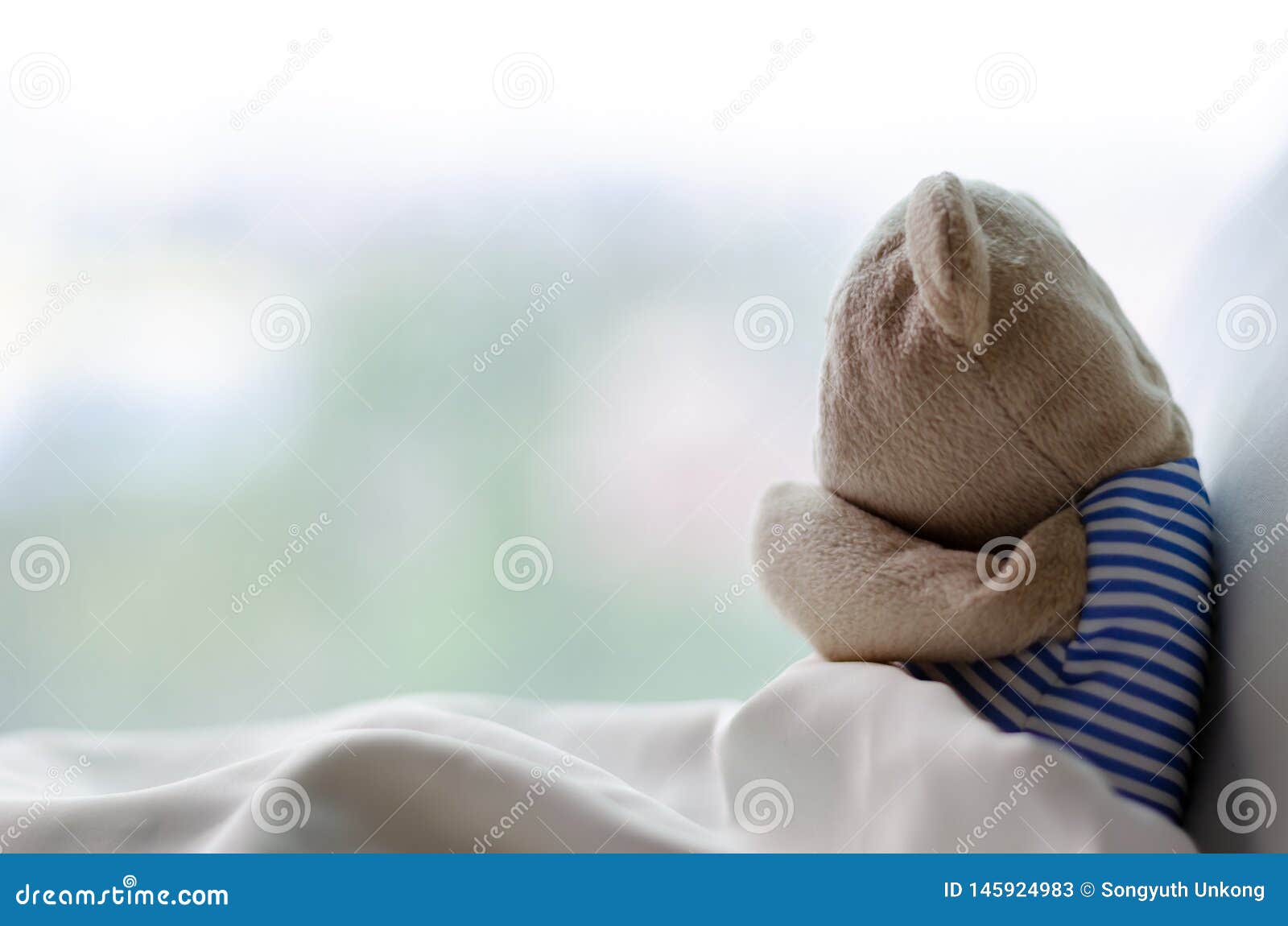 Teddy Bear Sobbing on Bed in the Sadly Day Stock Image - Image of lost ...