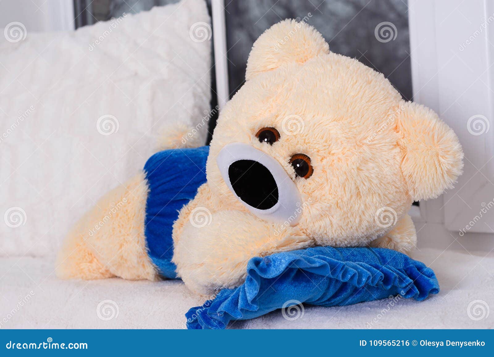 Teddy Bear Soft Toy with Blue Stock Photo - Image of blue, birthday ...
