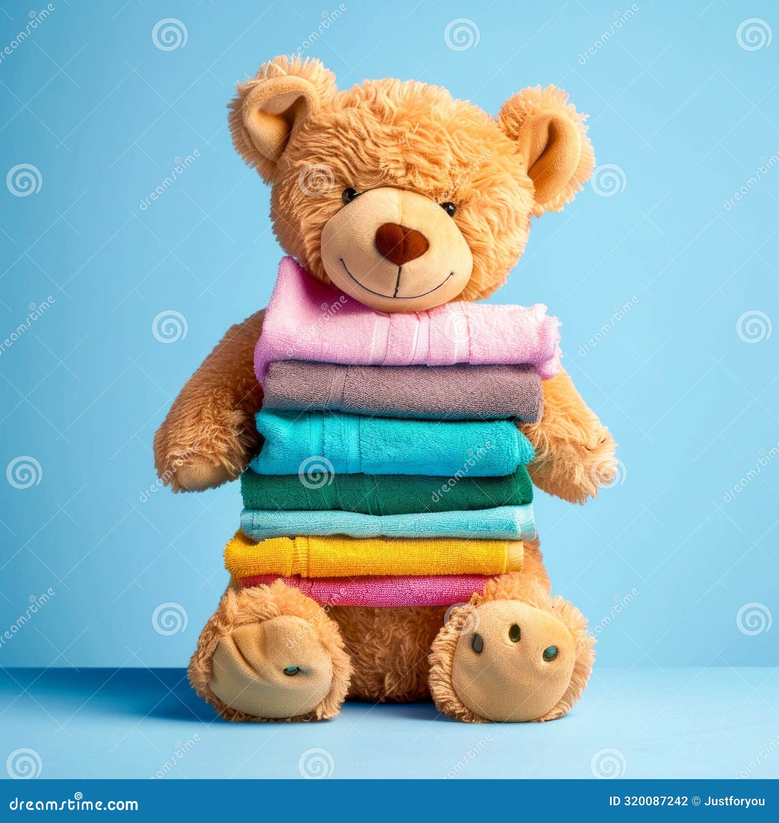 Teddy Bear on Stack of Colorful Towels. Generative Ai Stock ...