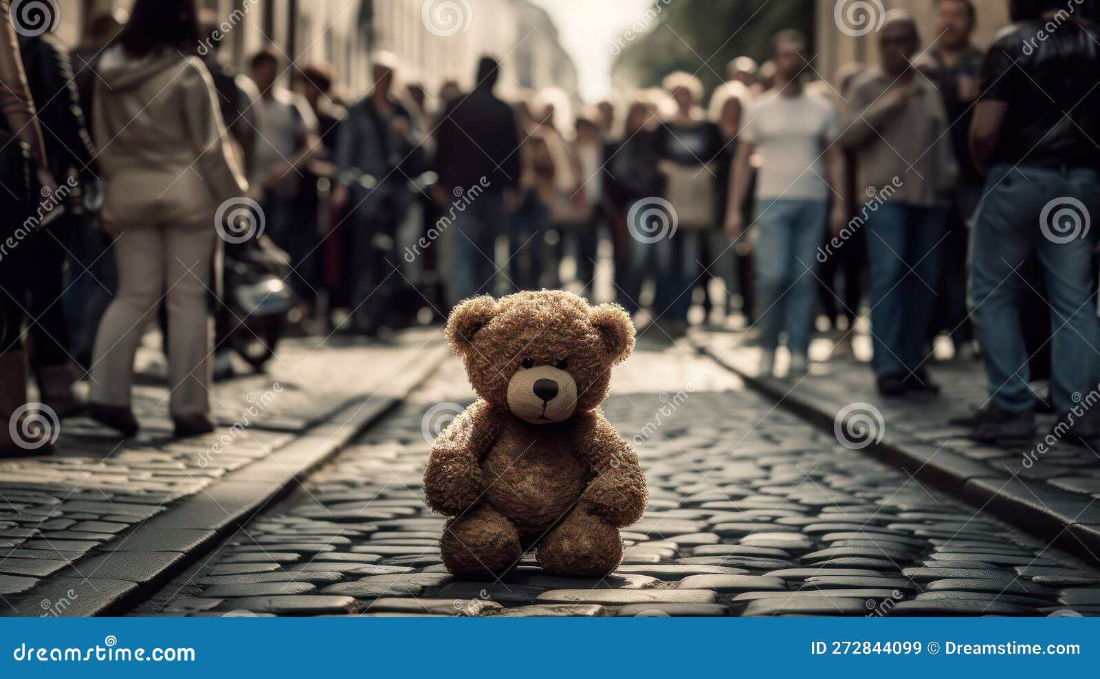 A Teddy Bear Stands in a Crowded Pedestrian Zone Stock Illustration ...