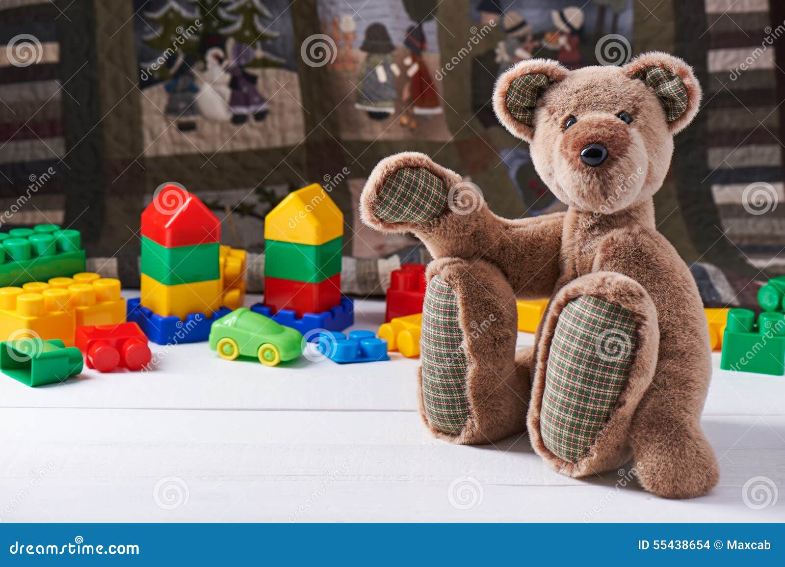 Teddy Bear Surrounded by Blocks of Children S Plastic Building Kit ...