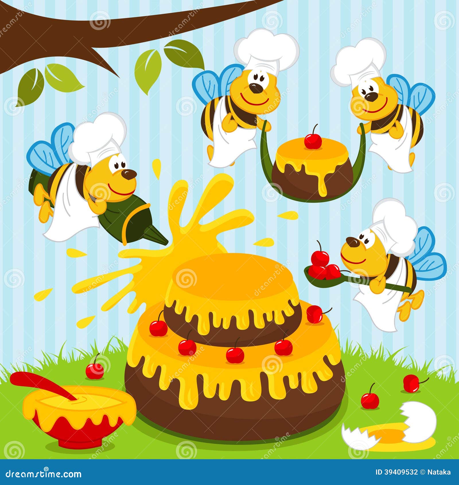 Teddy bear sweeps lawn stock vector. Illustration of card - 39409532