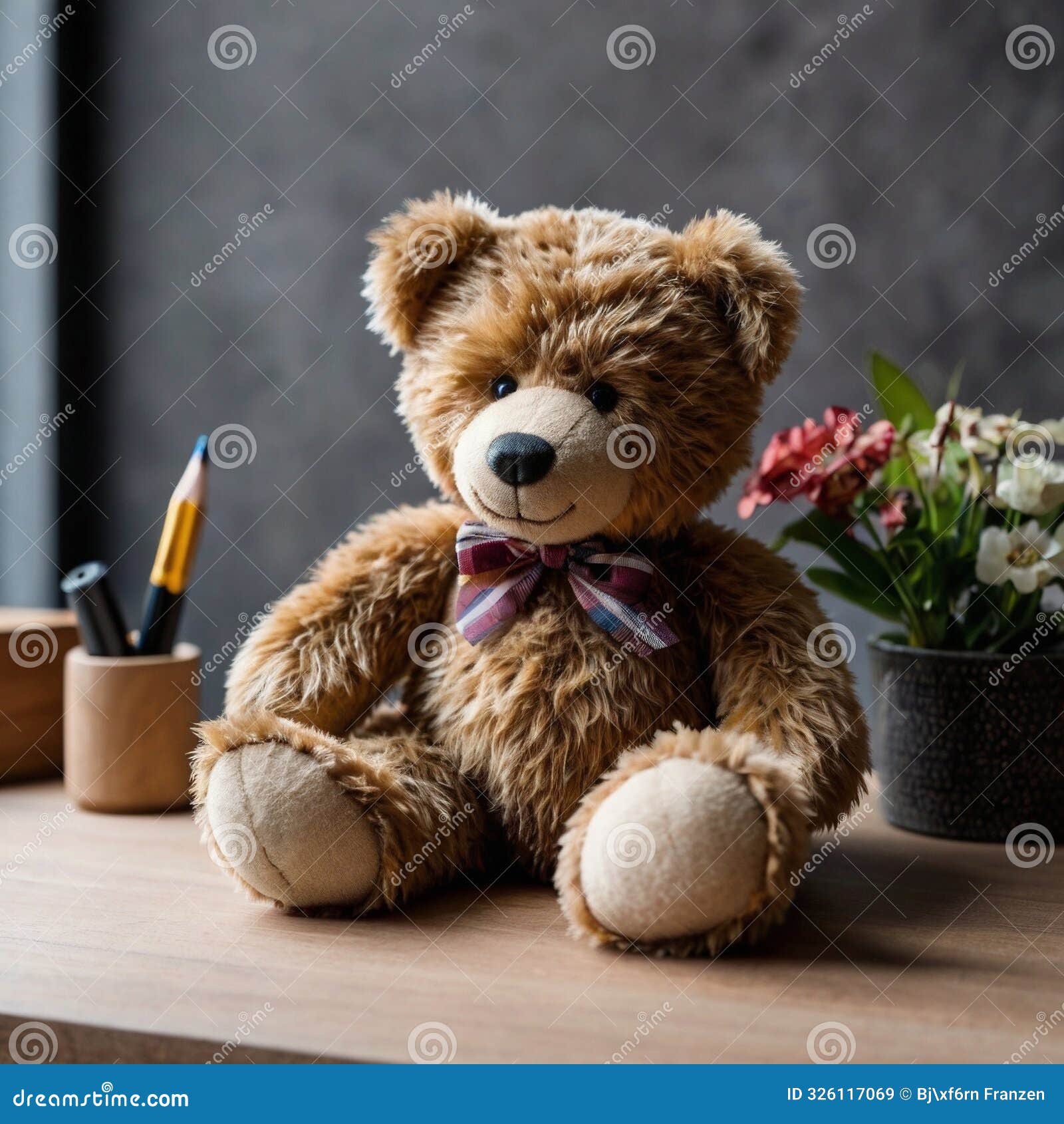 Teddy bear on a table stock illustration. Illustration of nostalgia ...