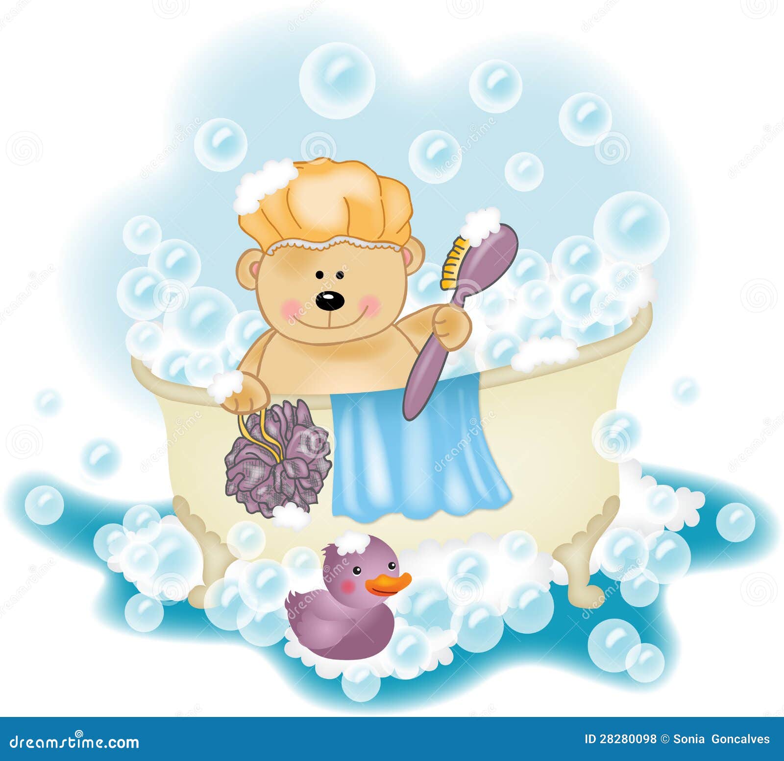 Teddy bear taking a bath stock vector. Illustration of happy - 28280098