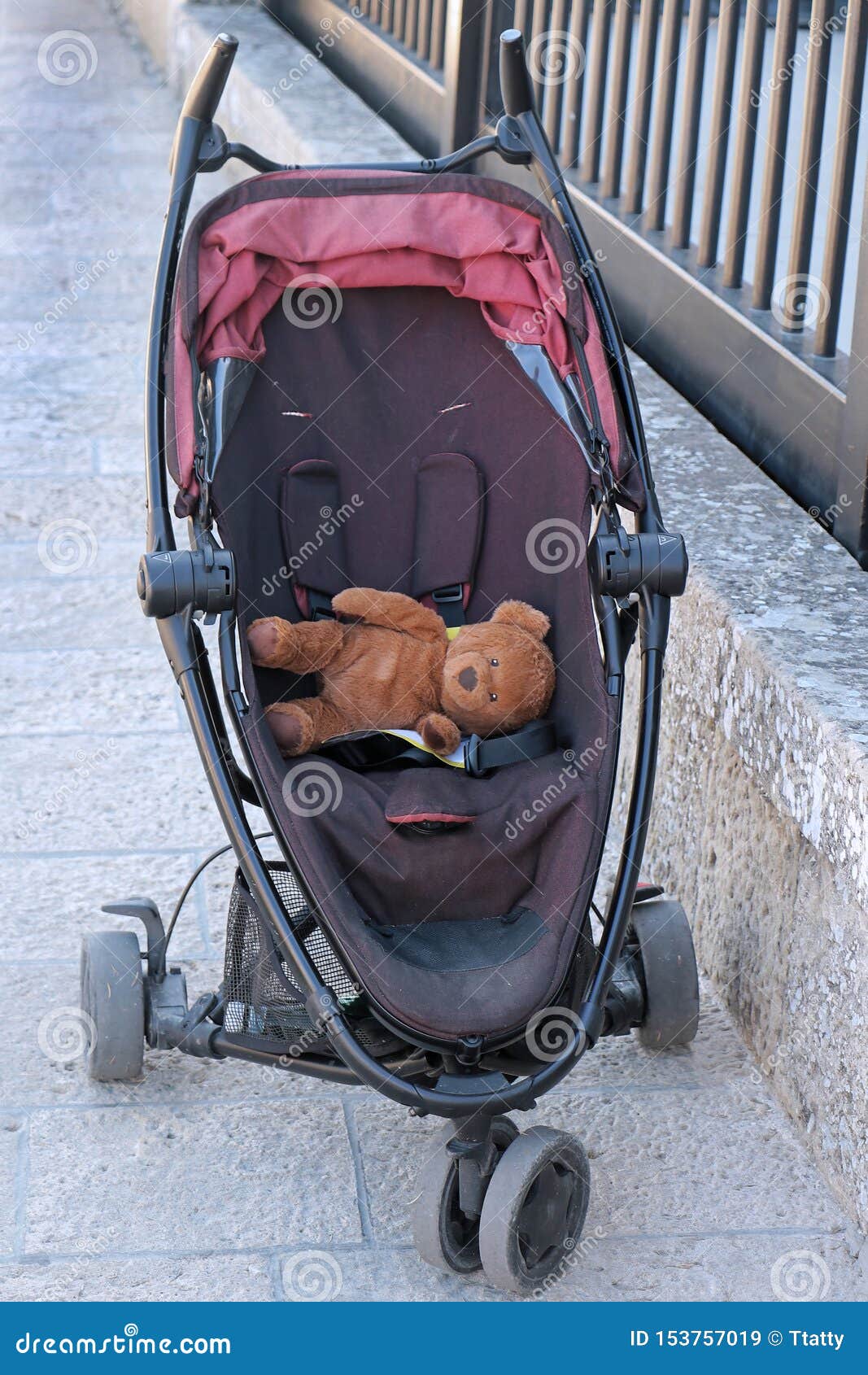 Teddy Bear Toy Inside Empty Stroller Stock Image - Image of carriage ...