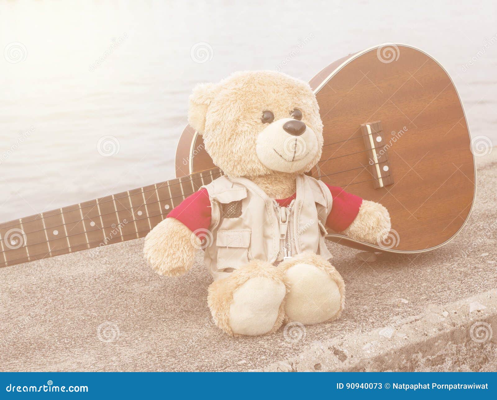 Teddy Bear and Ukulele Guitar 1 Stock Image - Image of nature, small ...