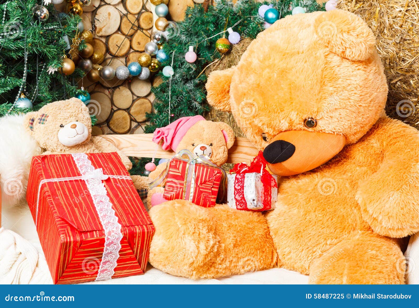 Teddy Bear Under the Christmas Tree Stock Image - Image of celebration ...
