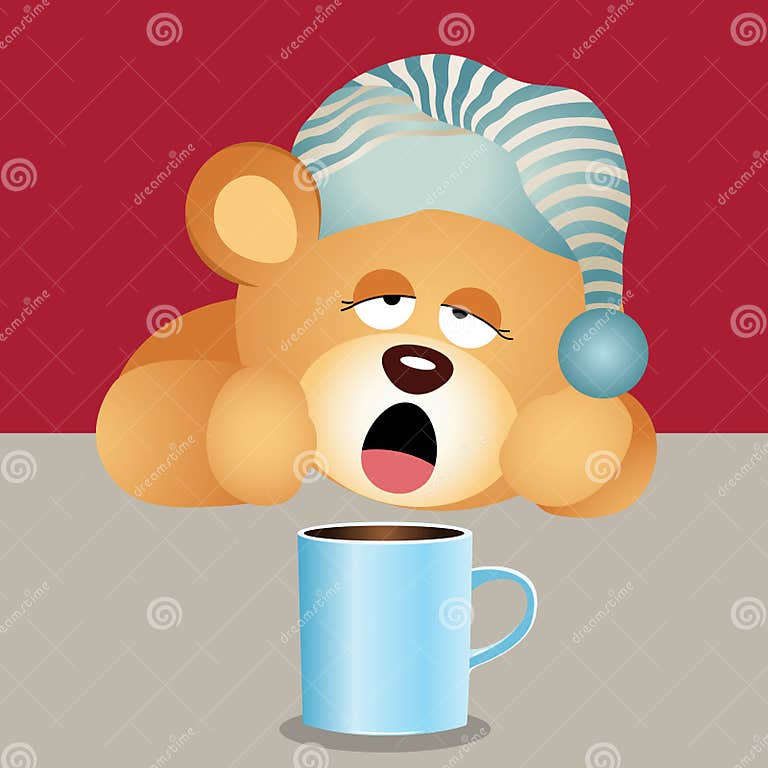 Teddy Bear Waking stock vector. Illustration of coffee - 74061674