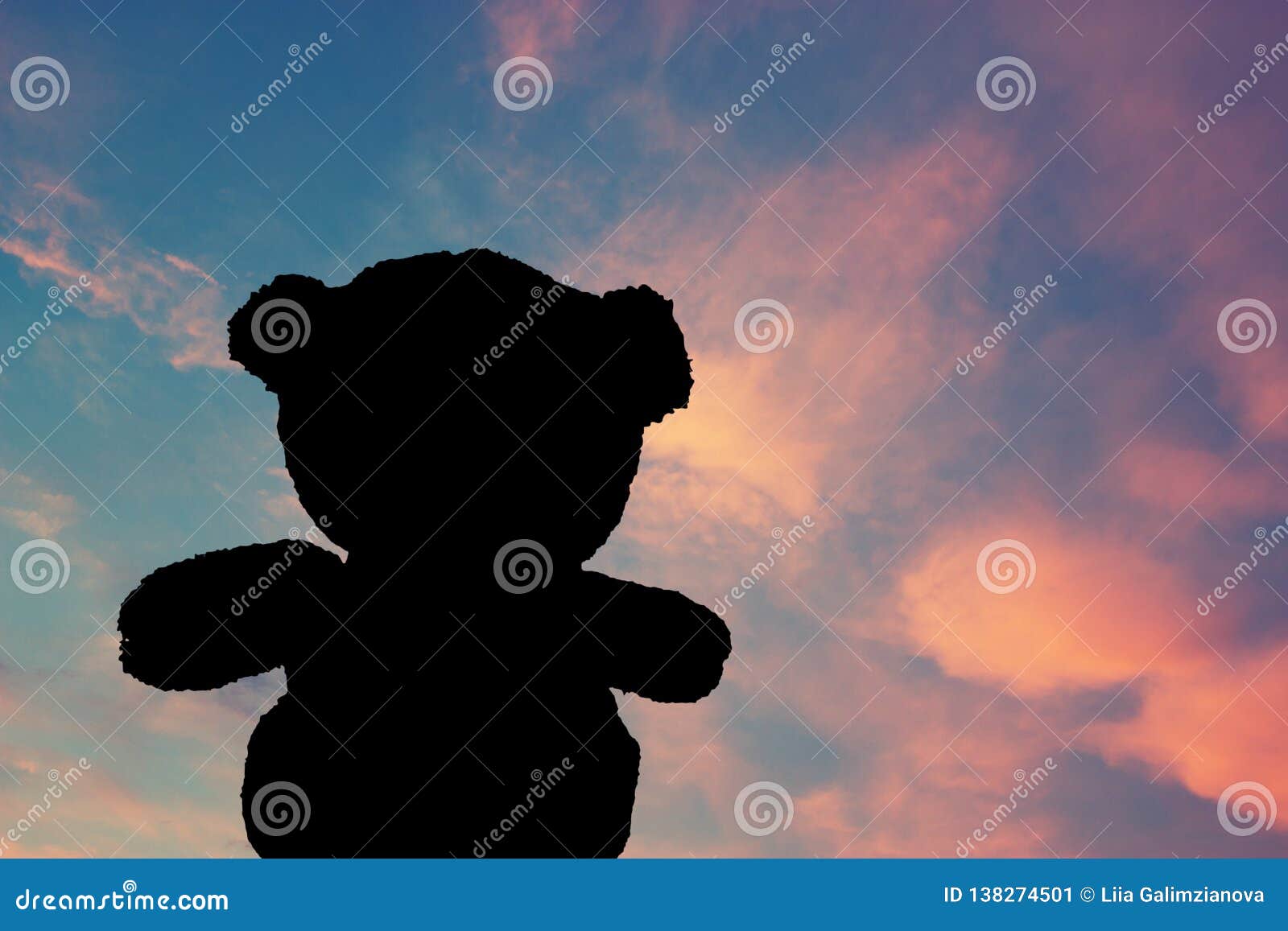 Teddy bear watching sunset stock image. Image of child - 138274501