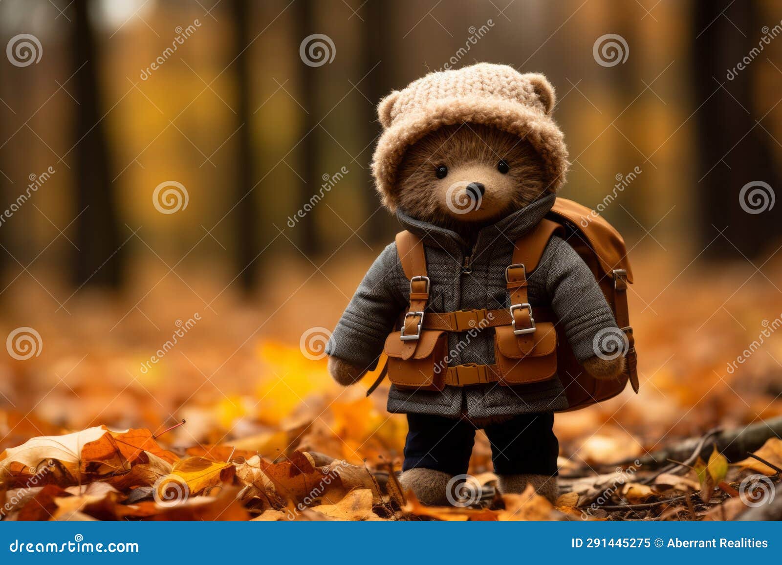 A Teddy Bear Wearing a Backpack in the Woods Stock Illustration ...