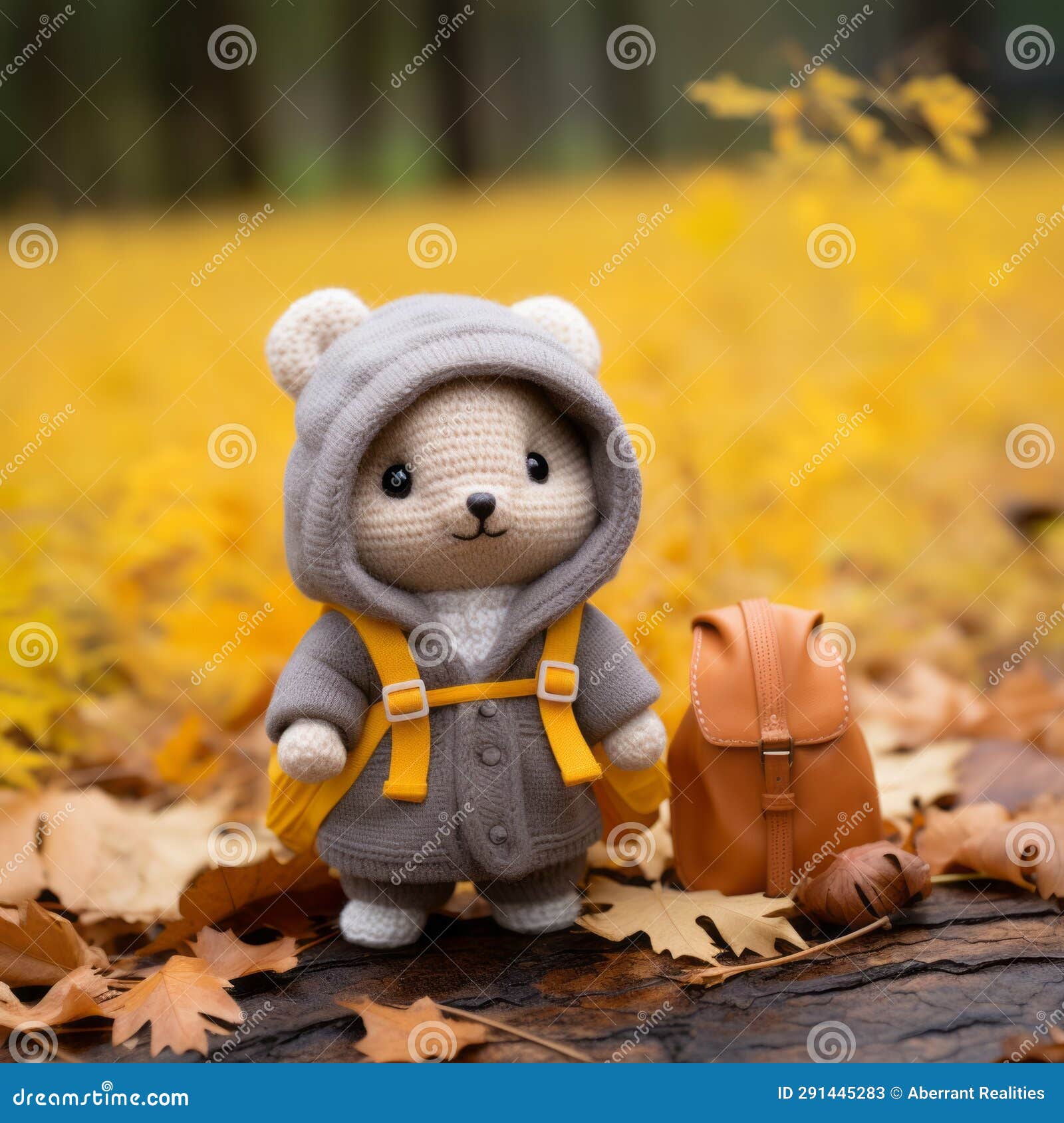 A Teddy Bear Wearing a Coat and Carrying a Backpack Sits on the Ground ...