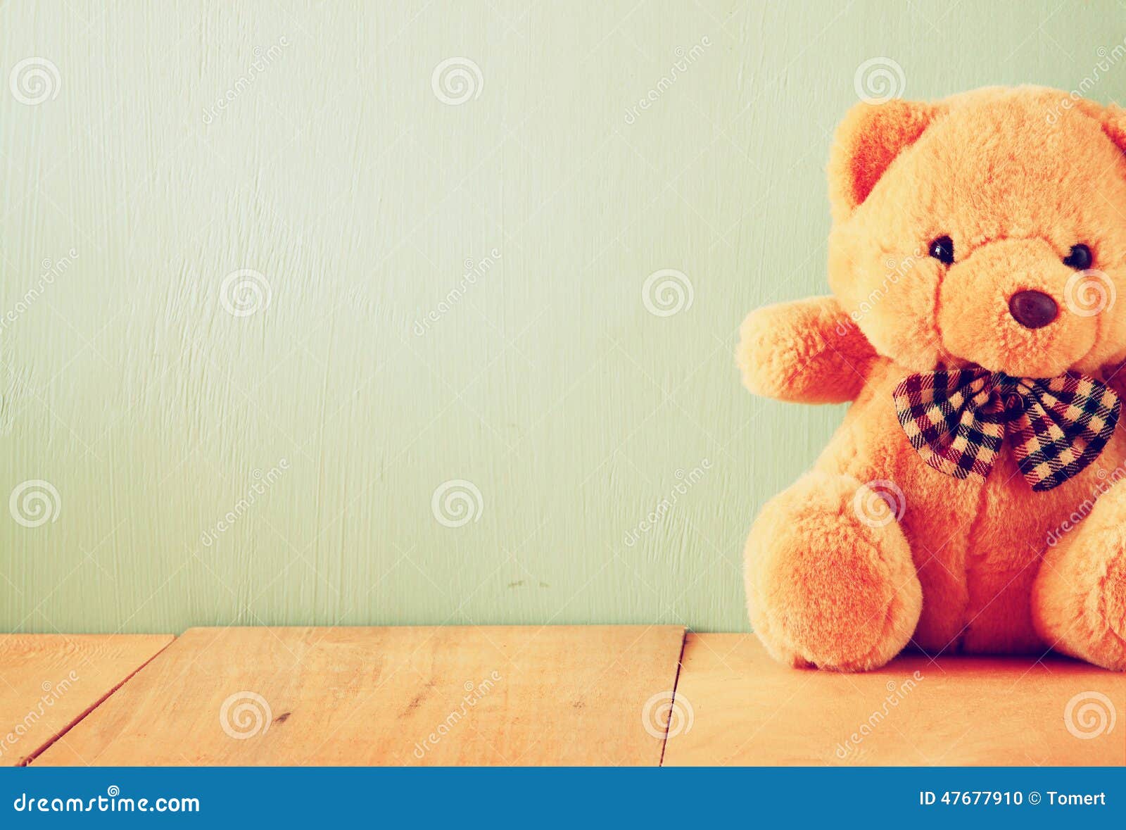 Teddy bear on wooden table stock photo. Image of abstract - 47677910