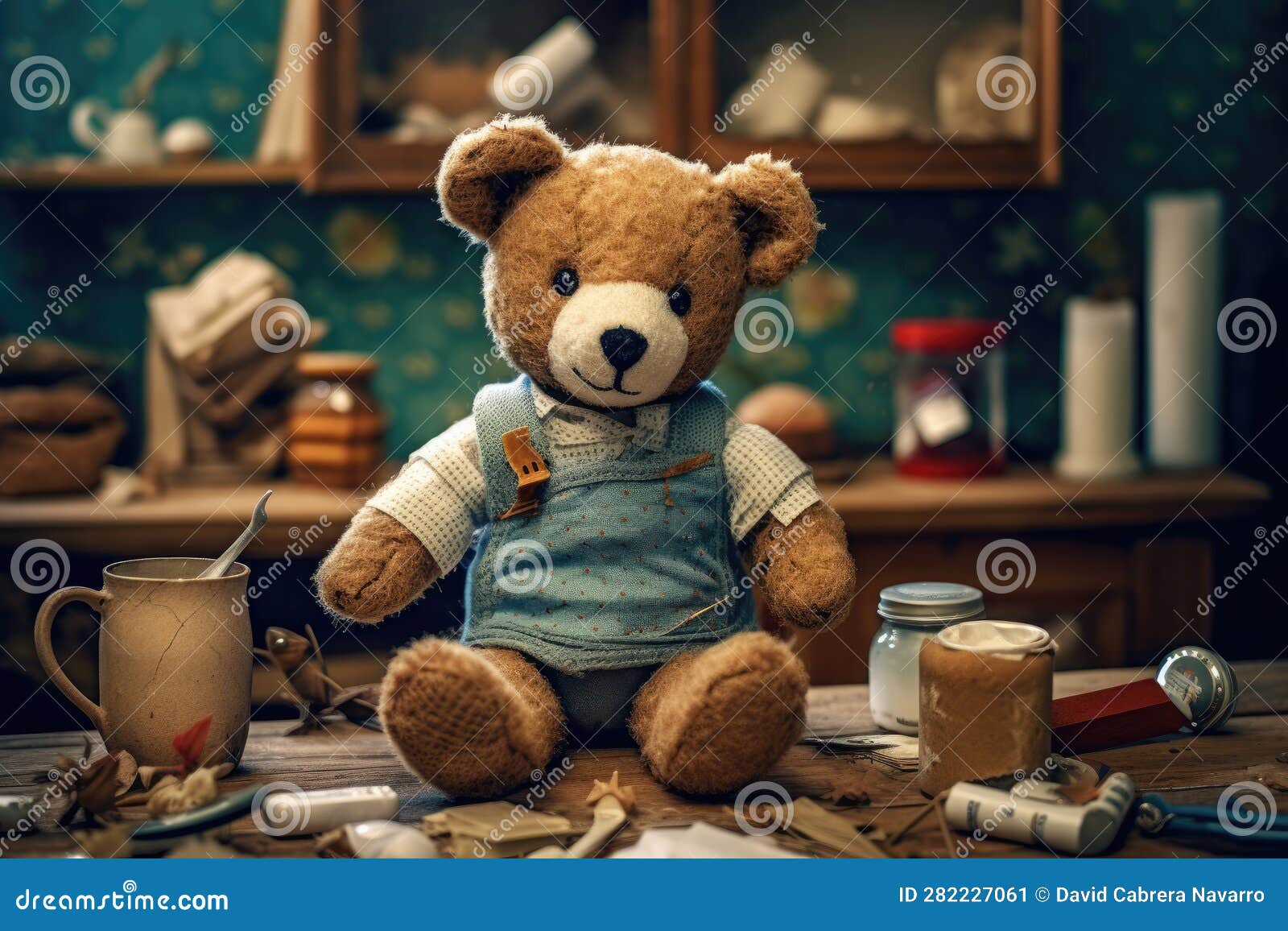 Teddy Beard Sitting on Table in Shop Toys Stock Illustration ...