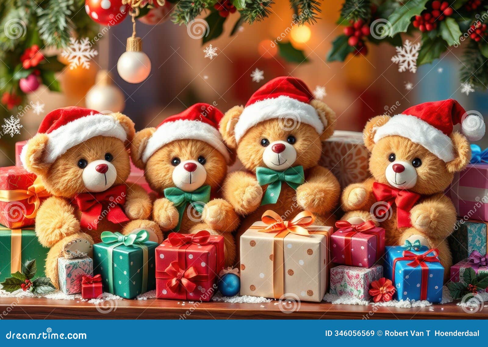 Teddy Bears in a Christmas Scene at 20-11-2024 Stock Illustration ...