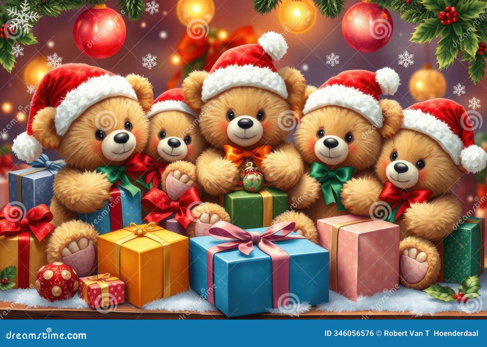 Teddy Bears in a Christmas Scene at 20-11-2024 Stock Illustration ...