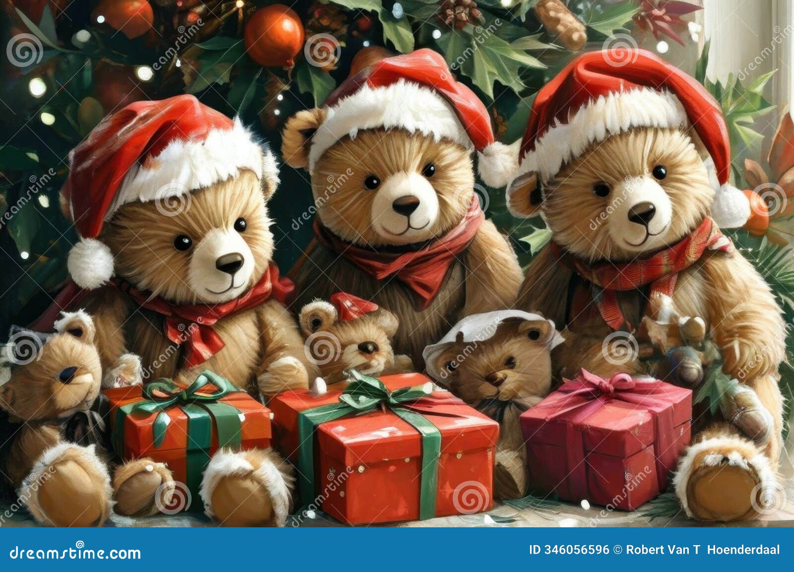 Teddy Bears in a Christmas Scene at 20-11-2024 Stock Illustration ...
