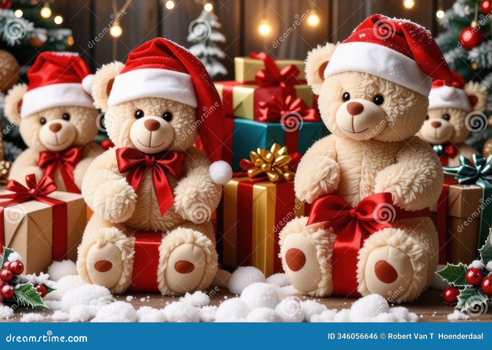 Teddy Bears in a Christmas Scene at 20-11-2024 Stock Illustration ...