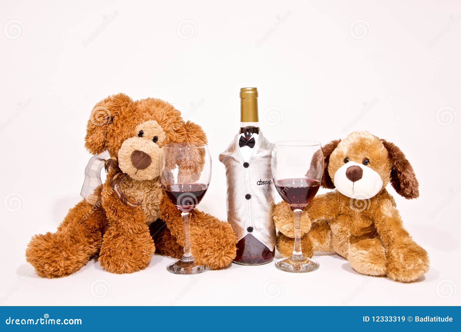 Teddy Bears with Wine stock image. Image of drunk, christmas - 12333319