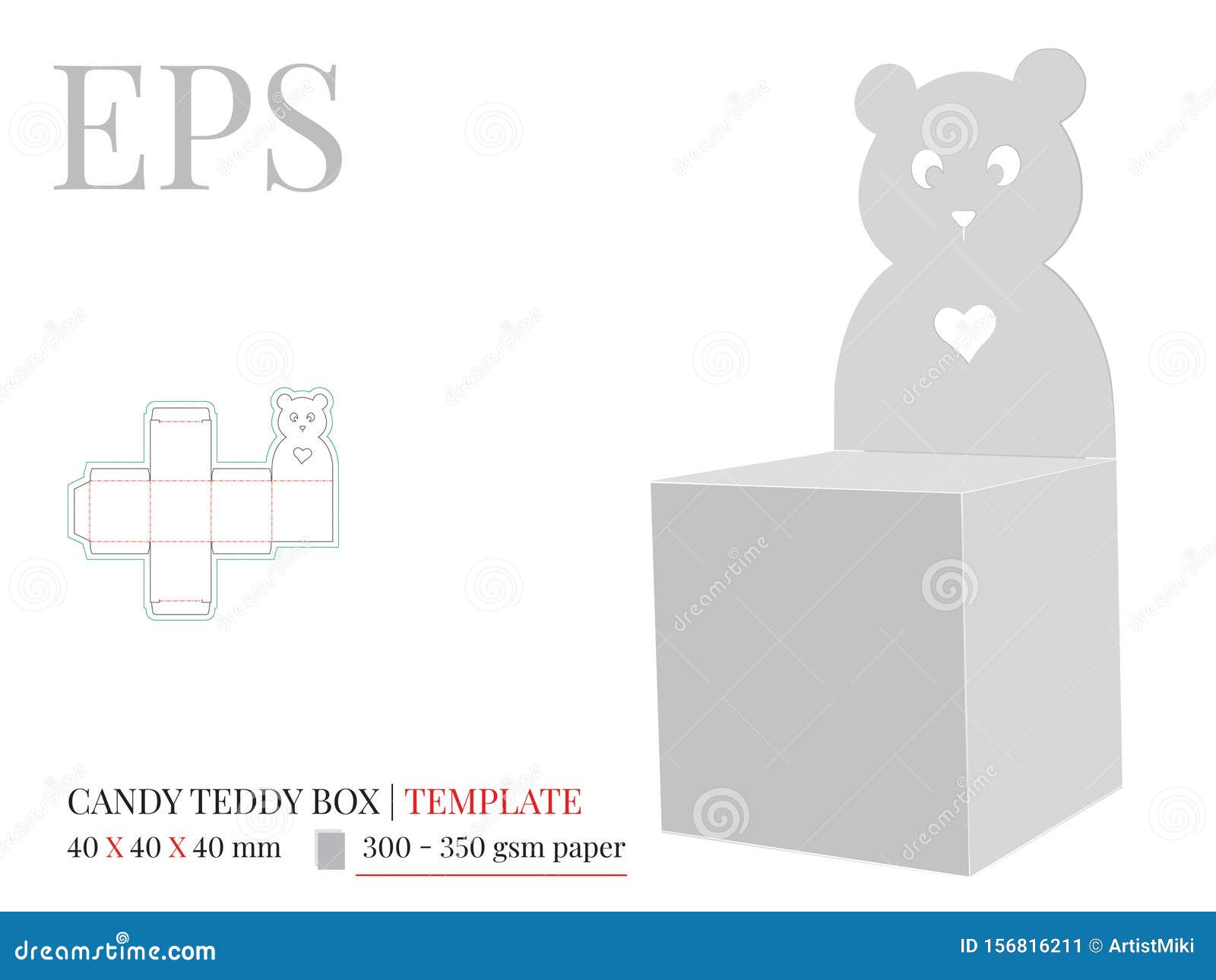 Gift Box Template, Vector with Die Cut / Laser Cut Lines. Teddy Bear ...