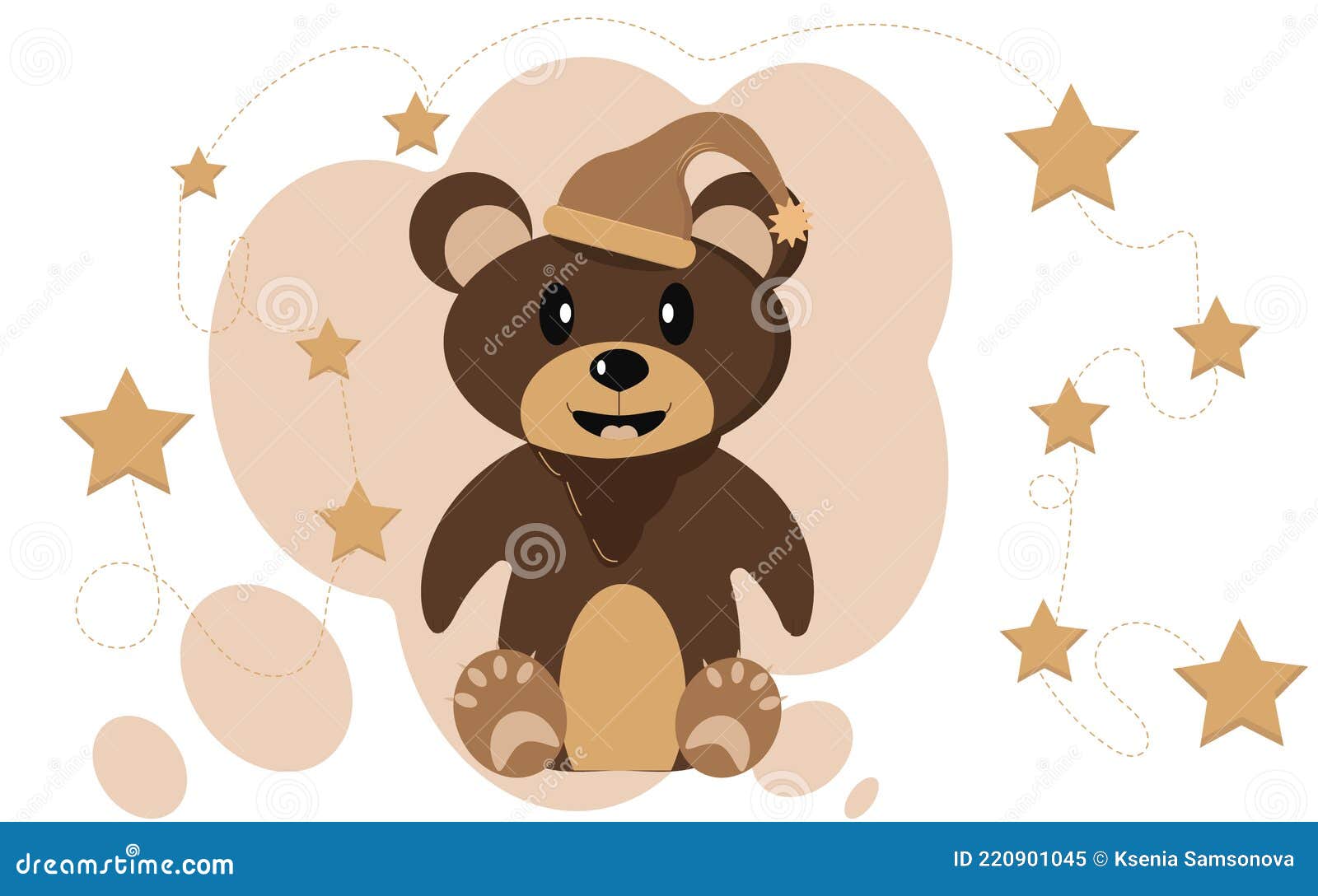 Teddy Cute Cartoon Bear in Nightcap Stock Vector - Illustration of ...