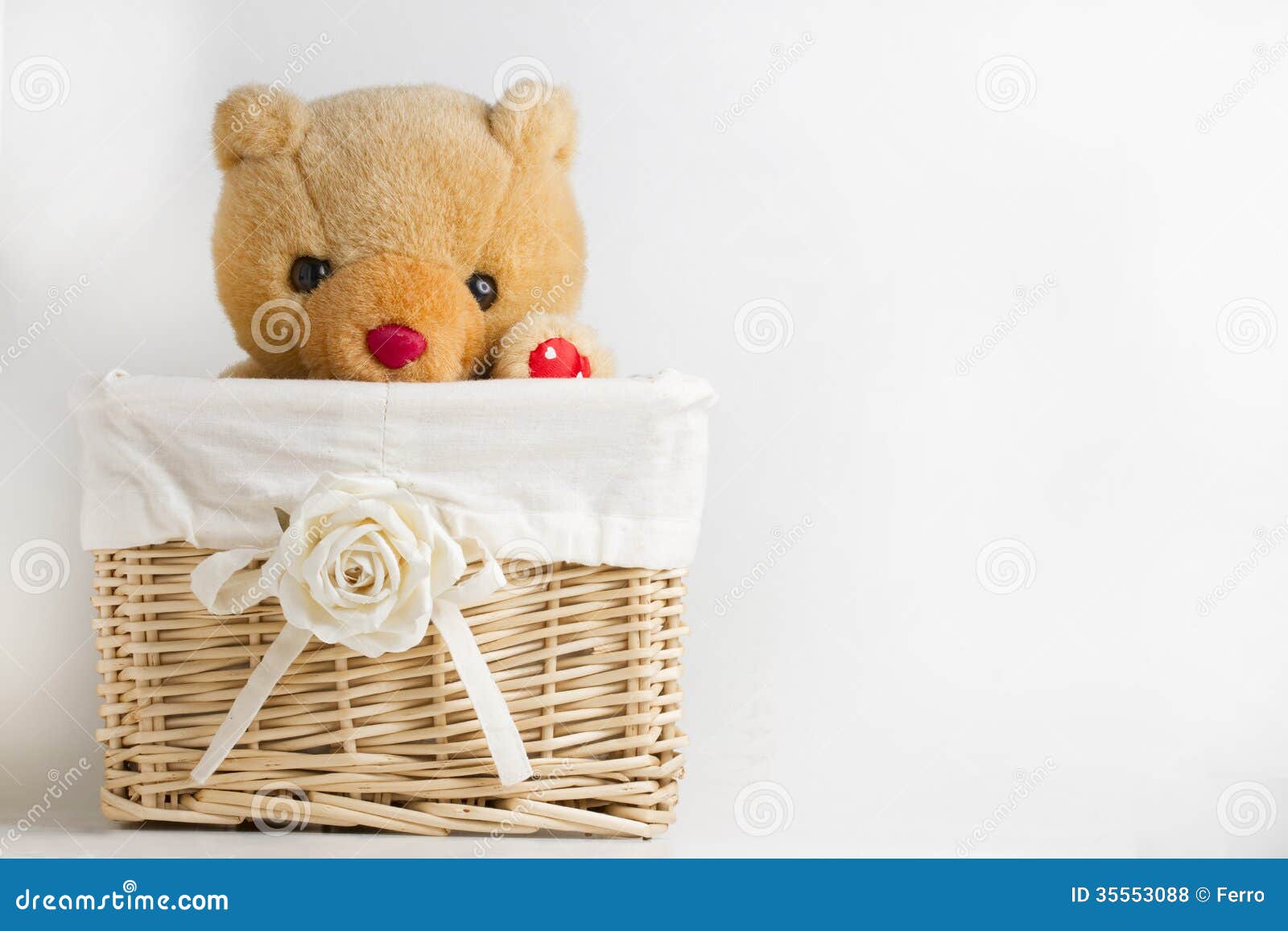 Teddy Plush in Wicker Basket Stock Photo - Image of animal, homemade ...