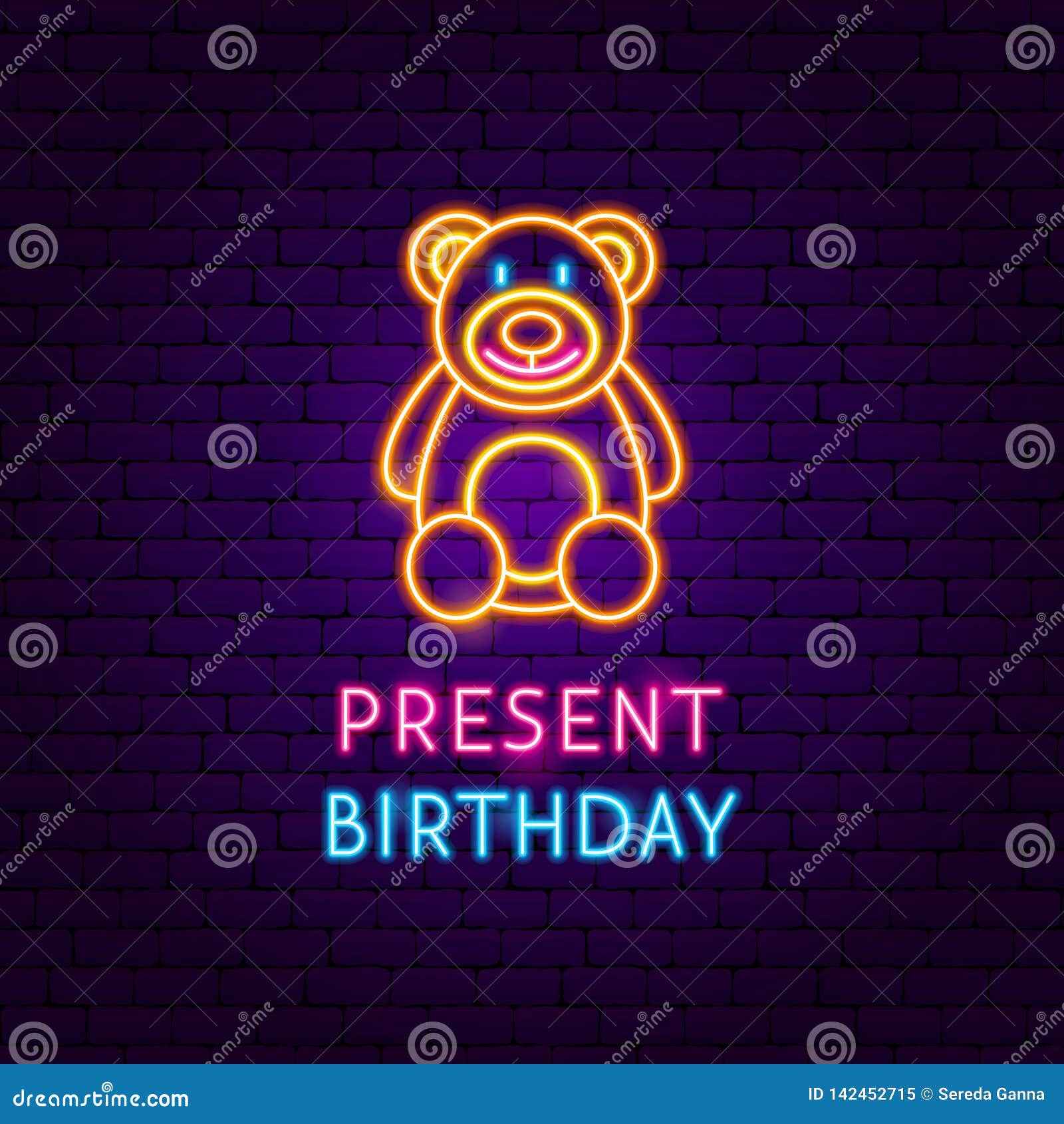 Teddy Present Birthday Neon Label Stock Vector - Illustration of ...