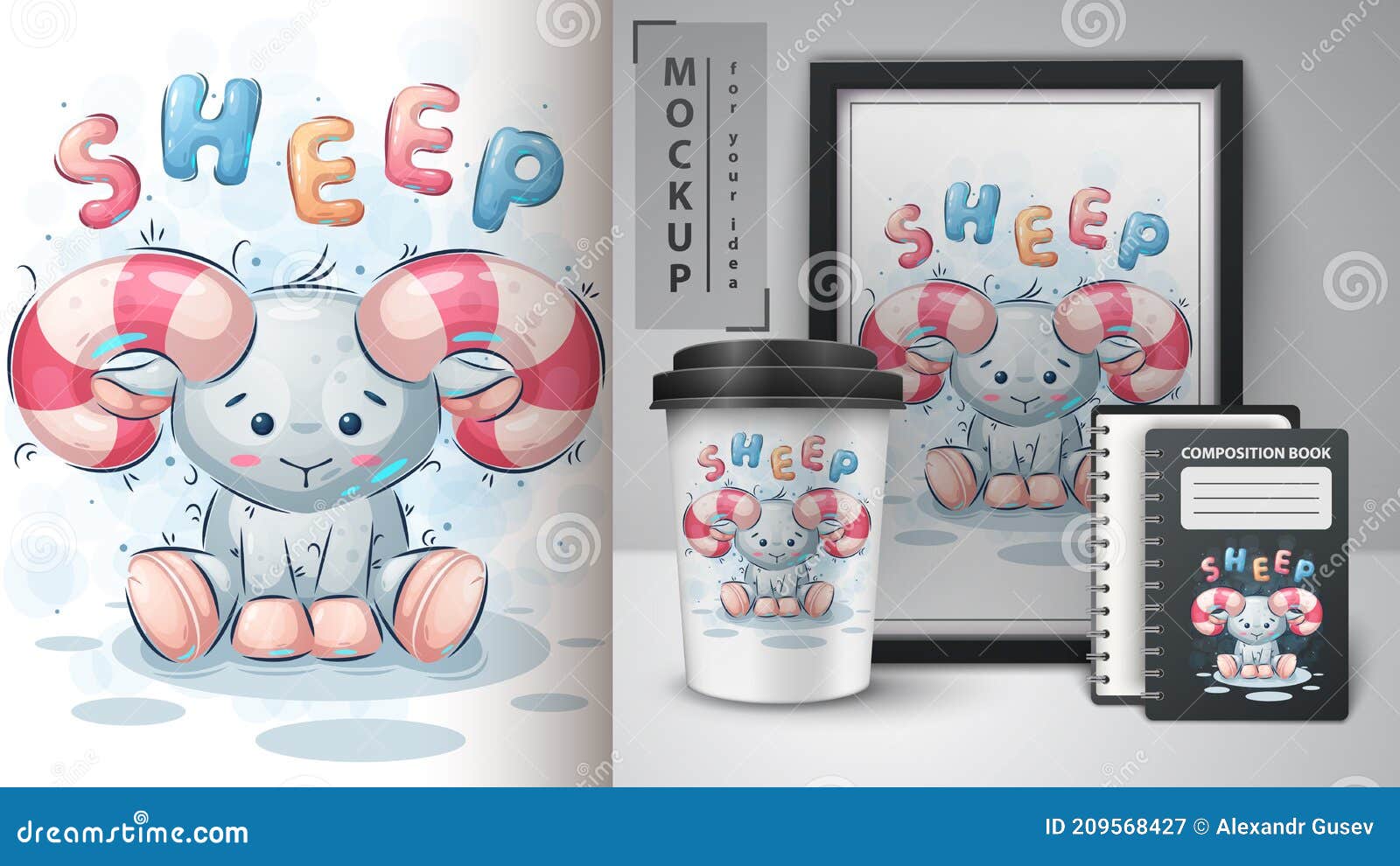 Sheep. Poster Farm Animals Watercolor. Stock Image | CartoonDealer.com ...