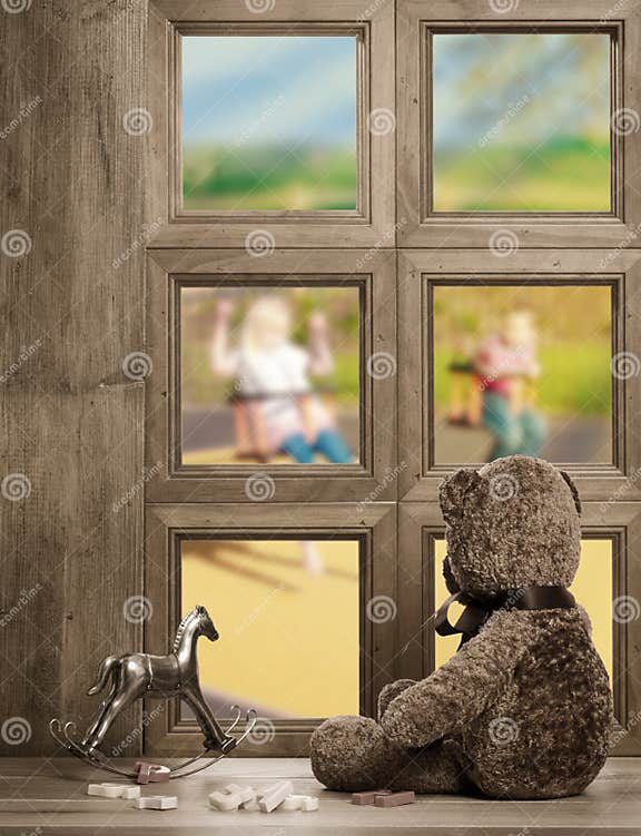 Teddy in the Window stock photo. Image of loneliness - 24168854