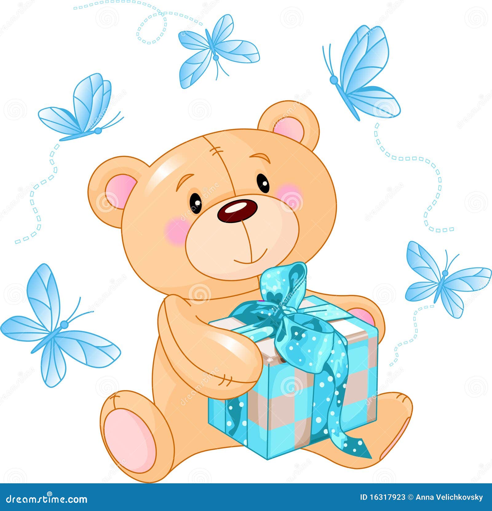 Teddybeer met blauwe gift vector illustratie. Illustration of zitting - 16317923