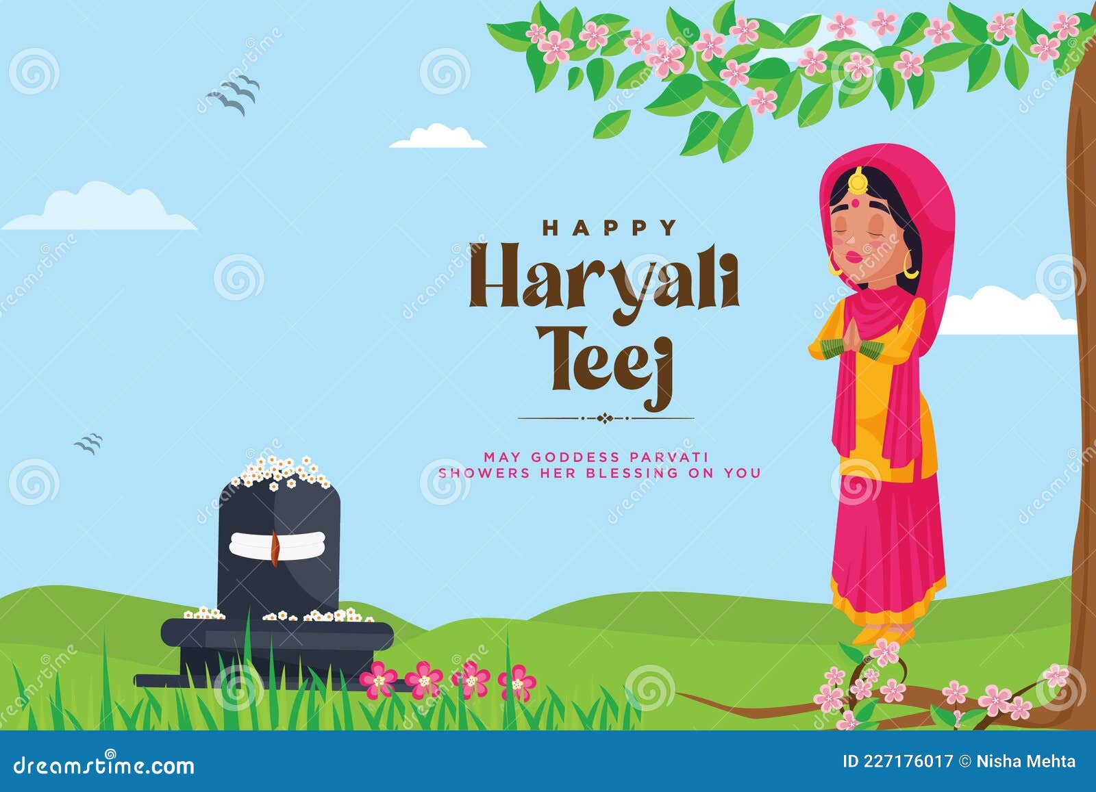 Happy Haryali Teej Festival Banner Design Cartoon Vector ...