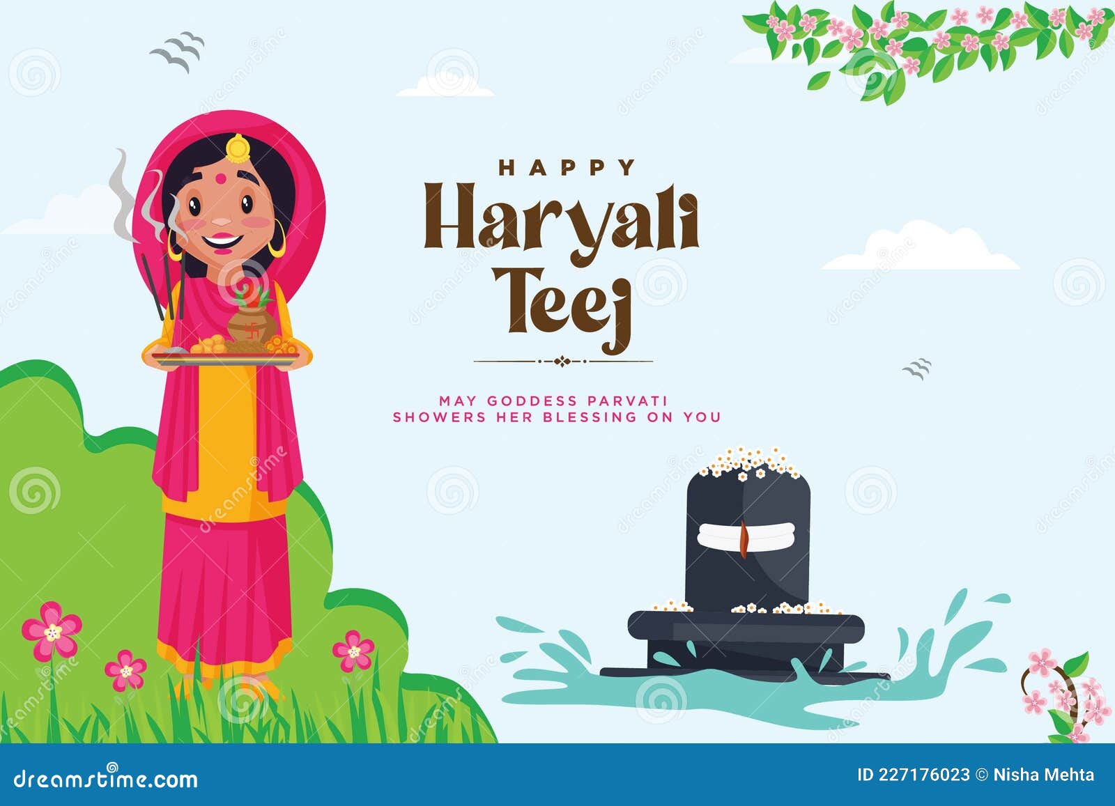 Happy Haryali Teej Festival Banner Design Cartoon Vector ...